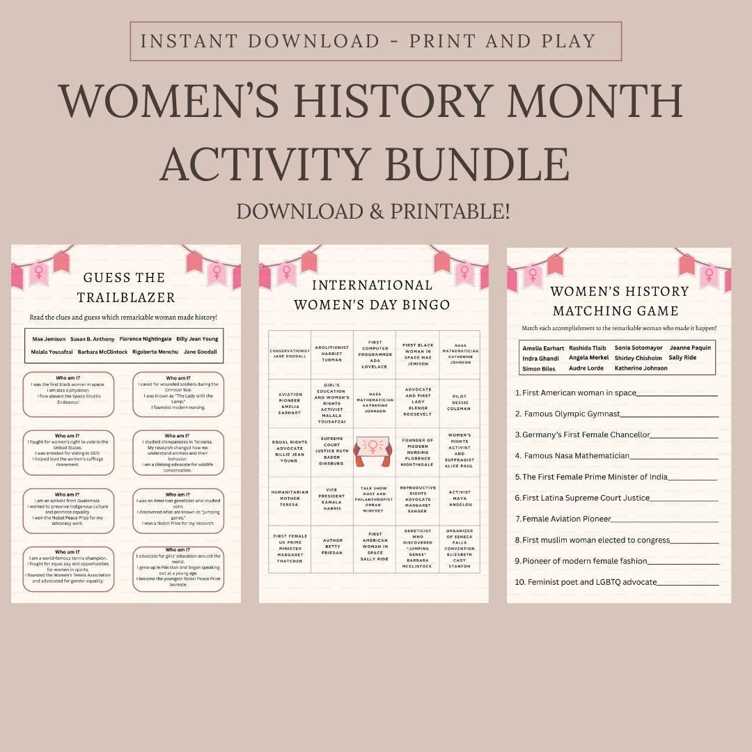 Women's History Month Activity Bundle | Printable Games and Worksheets ...