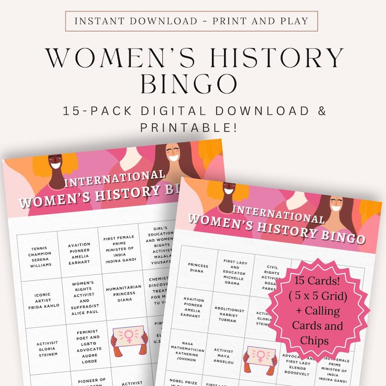 Printable Women's History Month Bingo | March Celebration Party Game ...