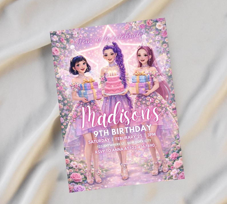 Kpop Demon Hunters Birthday Invitation, Spring Anime Flowers Theme ...