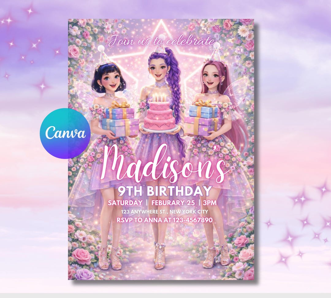 Kpop Demon Hunters Birthday Invitation, Spring Anime Flowers Theme ...