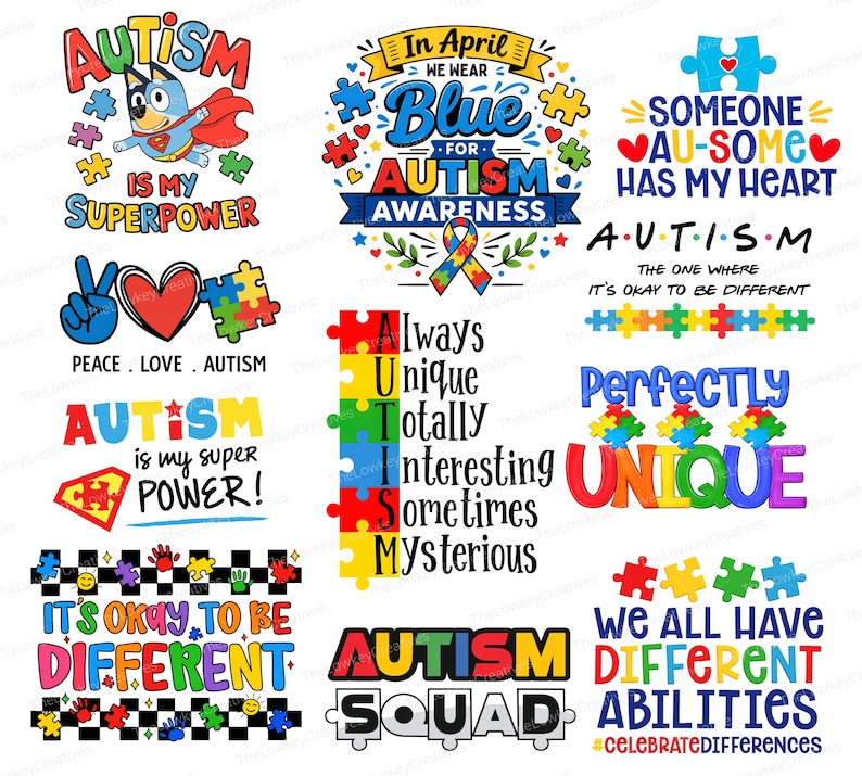 Autism Awareness PNG Bundle, Puzzle Piece Designs, Autism Mom Shirt ...