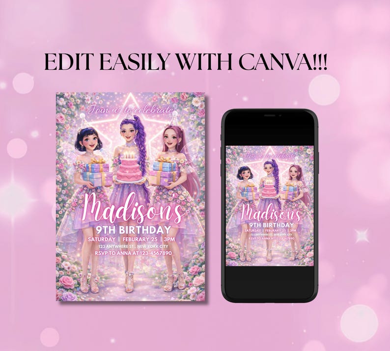 Kpop Demon Hunters Birthday Invitation, Spring Anime Flowers Theme ...