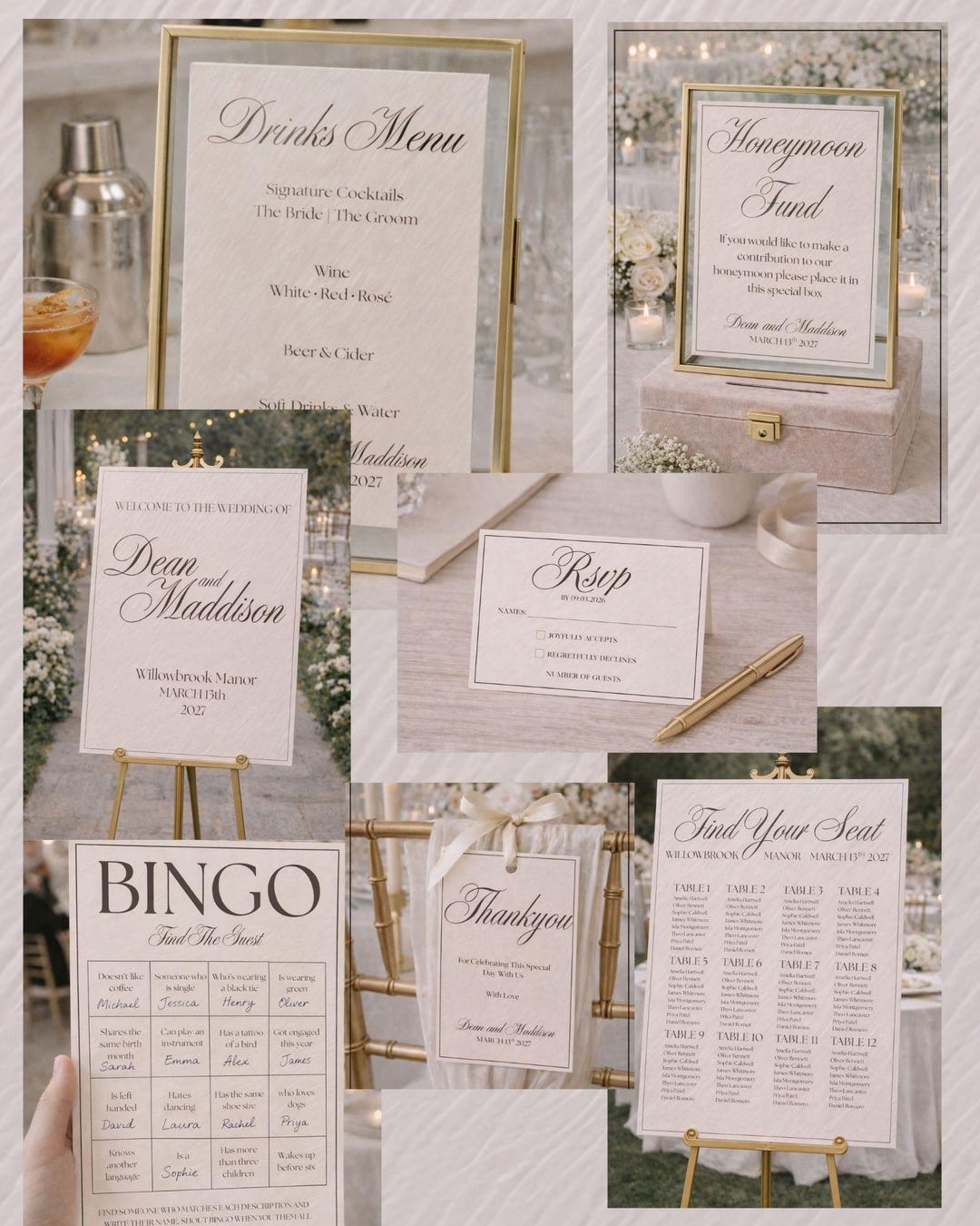 Editable Cream/neutral Wedding Signage & Stationery Bundle | Modern ...