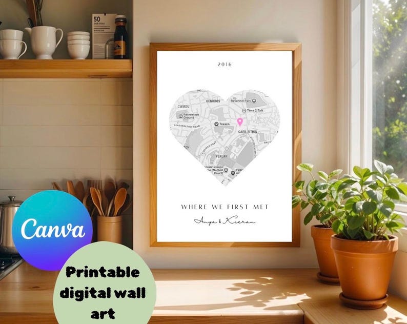 Where We First Met Printable, Custom Couple Wall Art, Personalized ...