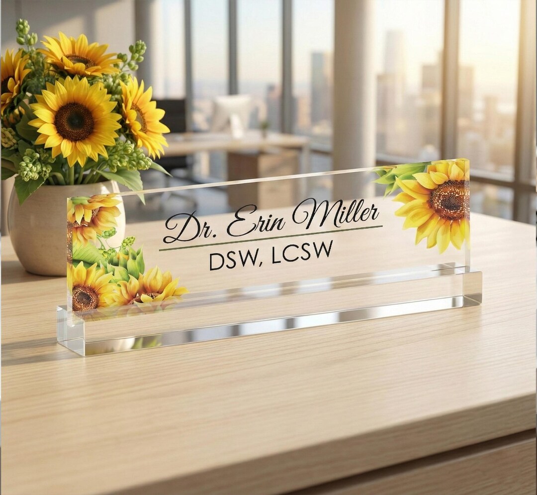 Floral Acrylic Desk Name Plate, Custom Office Decor, Teacher Gift - Etsy