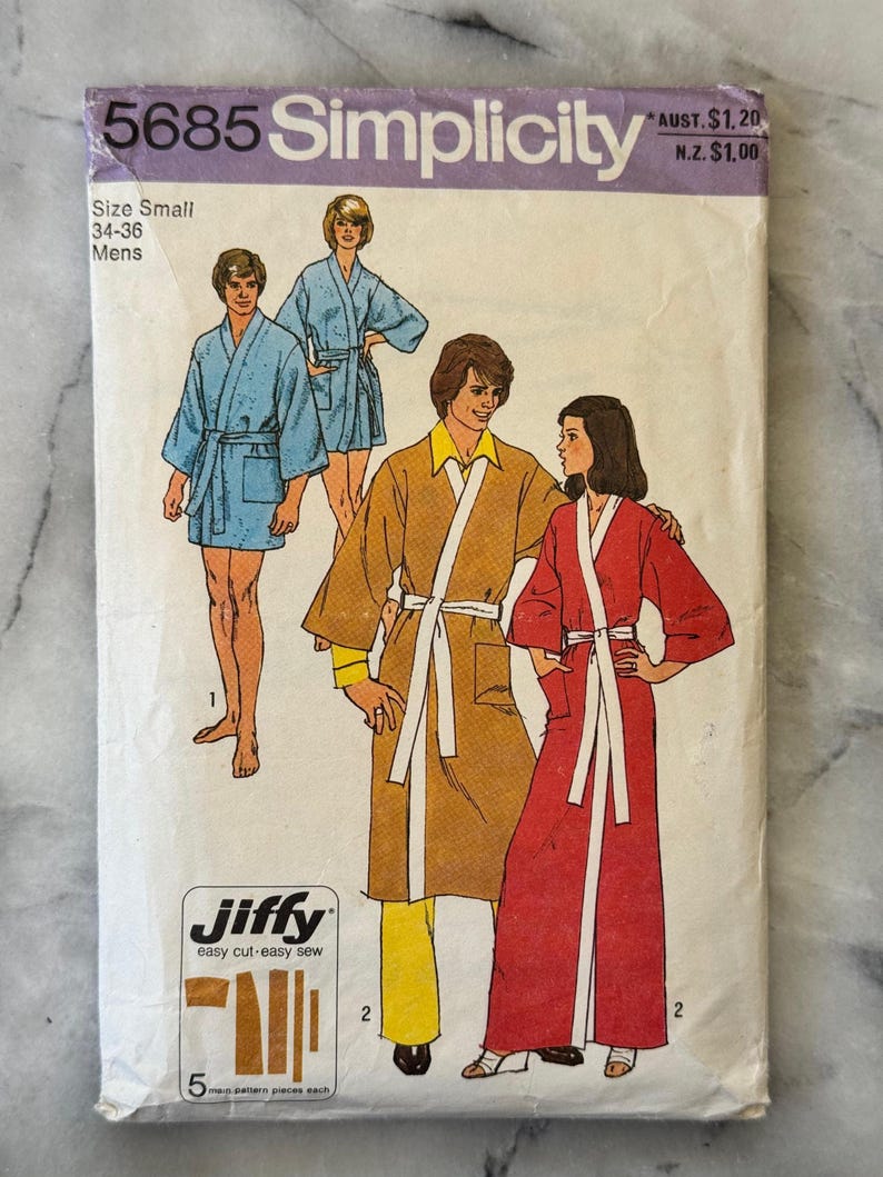 1976 Simplicity 5685 Sewing Pattern - Men’s or Misses’ Kimono Robe ...
