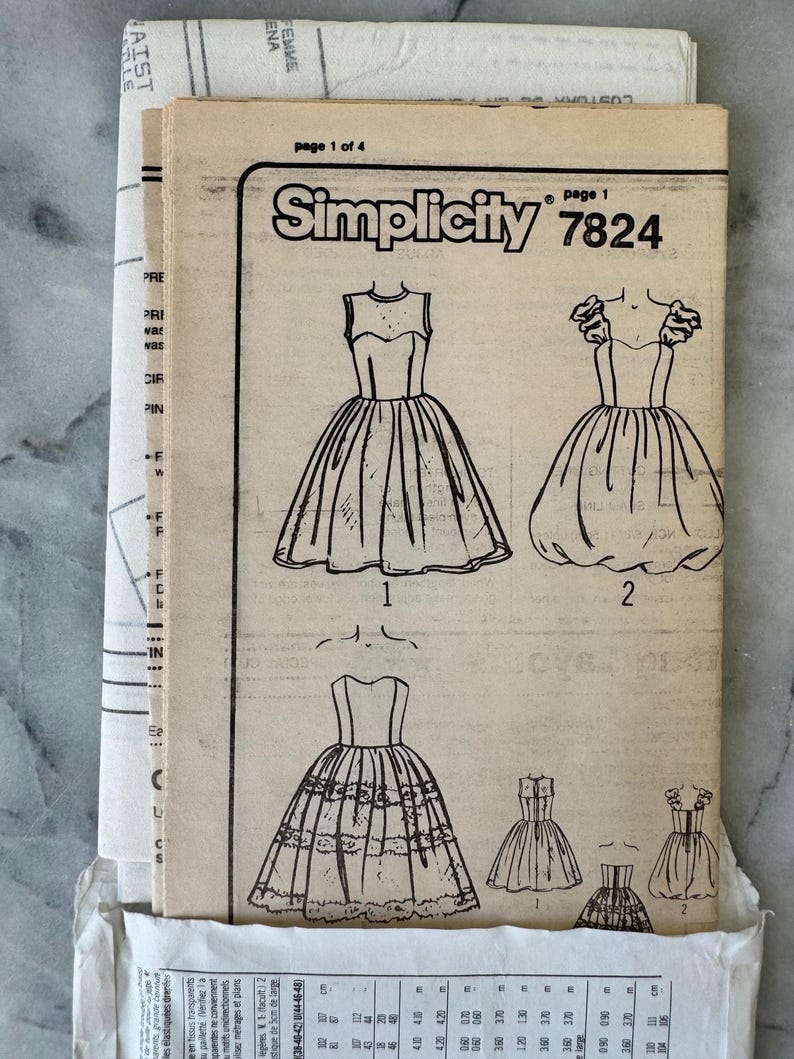 1992 Simplicity 7824 Sewing Pattern – Prom or Party Dress With Full ...