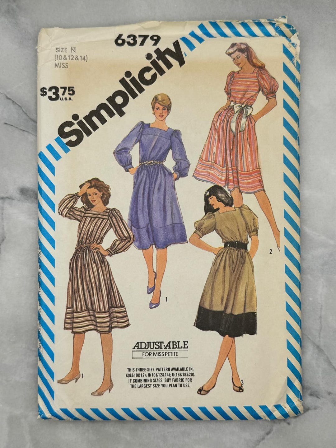 1983 Simplicity 6379 Sewing Pattern - Misses’ Dresses With Sleeve ...