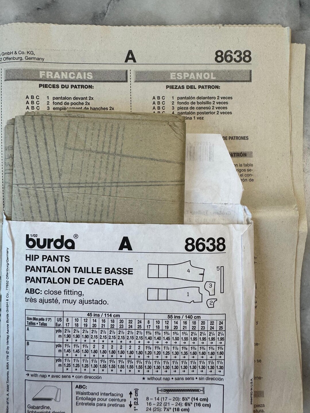 2002 Burda 8638 Hip Pants Sewing Pattern – Sizes 8-24 – Close Fit ...