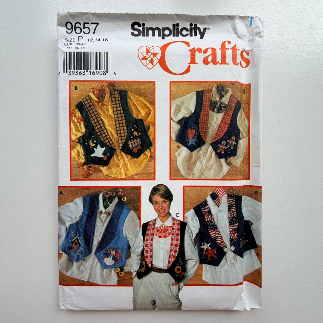 1995 Simplicity 9657 Sewing Pattern – Appliqué Craft Vests (sizes 12–16 ...