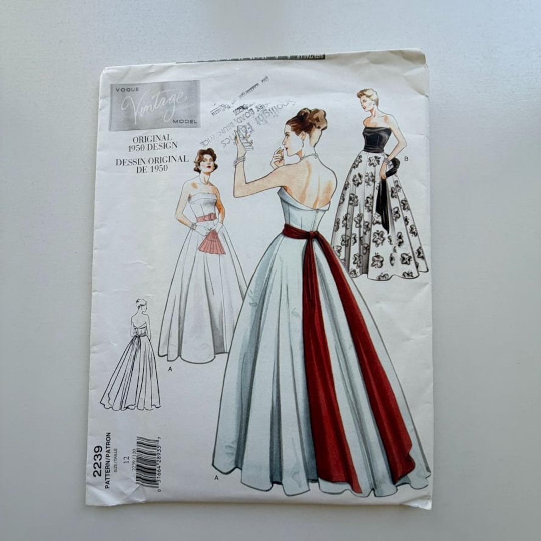 1998 Vogue 2239 Sewing Pattern – Vintage 1950 Dress With Belt & Sash ...