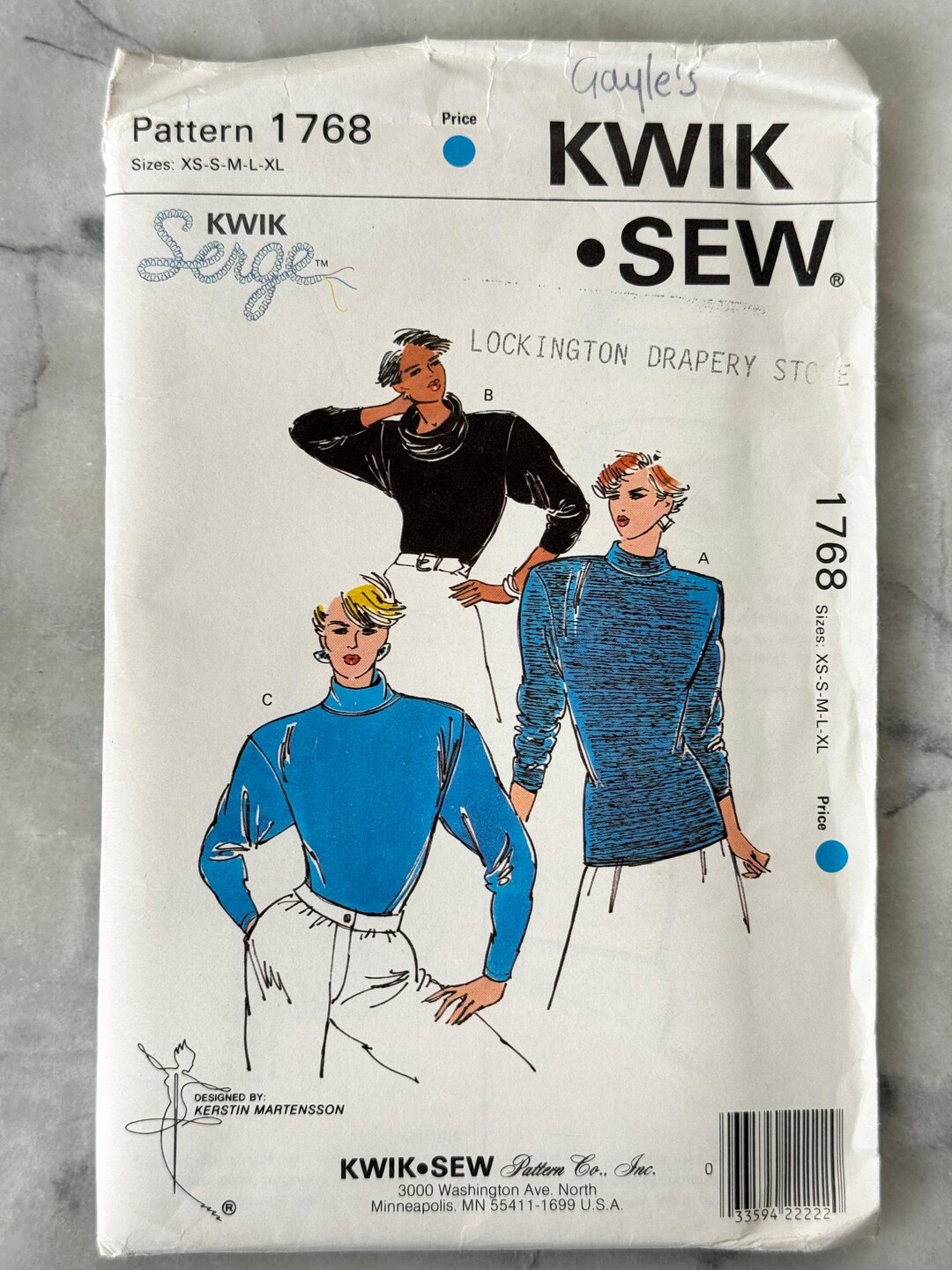 1988 Kwik Sew 1768 Sewing Pattern - Misses’ Knit Tops With High or Cowl ...