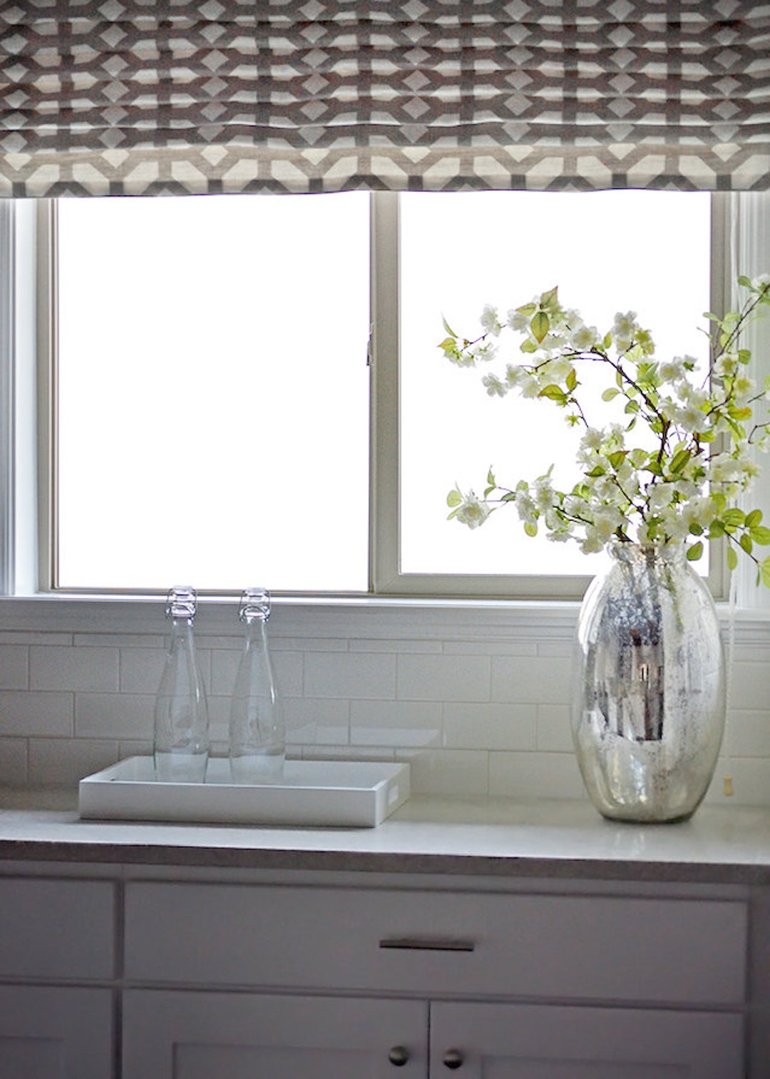 Flat Roman Shade Window Treatment Custom Made in Geometric Fabric ...