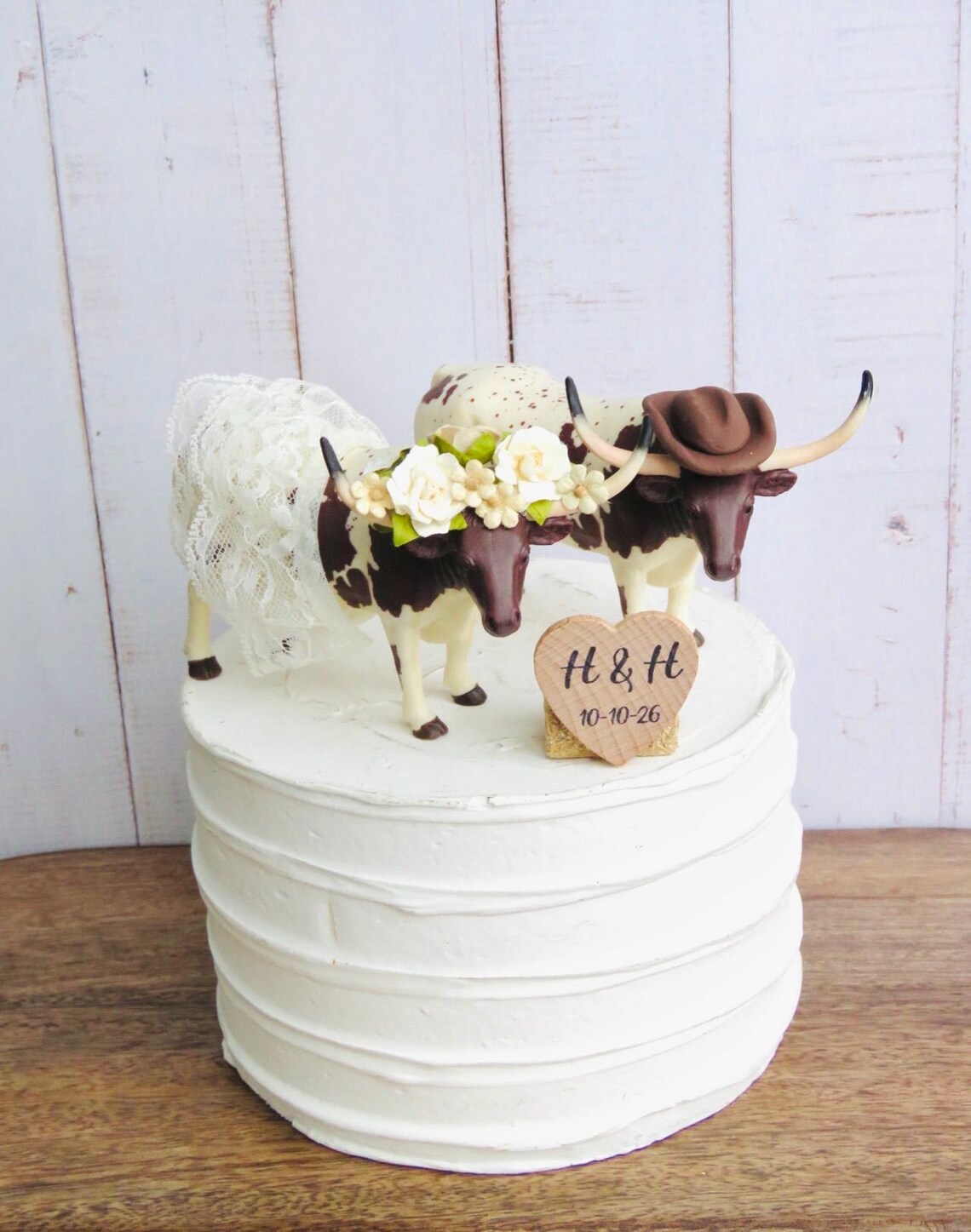 Rustic Longhorn Wedding Cake Topper | Bride and Groom Cows | Western ...