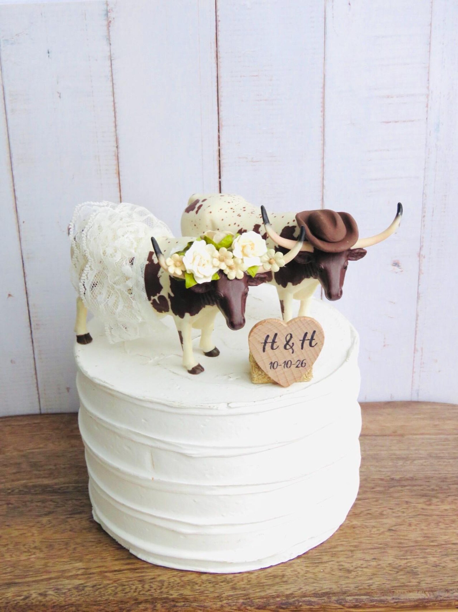 Rustic Longhorn Wedding Cake Topper | Bride and Groom Cows | Western ...
