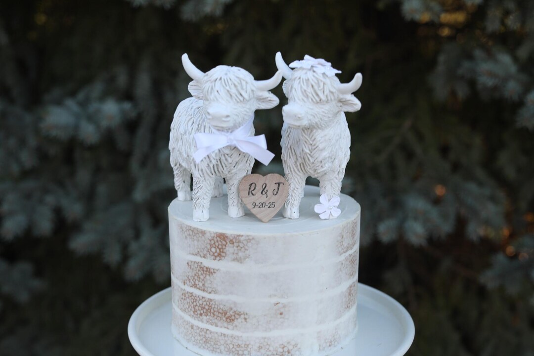Rustic Longhorn Wedding Cake Topper | Bride and Groom Cows | Western ...