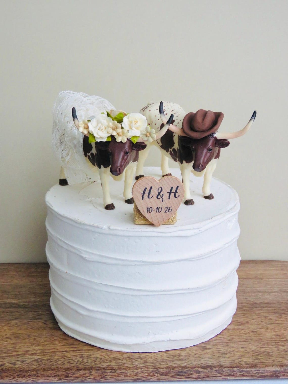 Rustic Longhorn Wedding Cake Topper | Bride and Groom Cows | Western ...