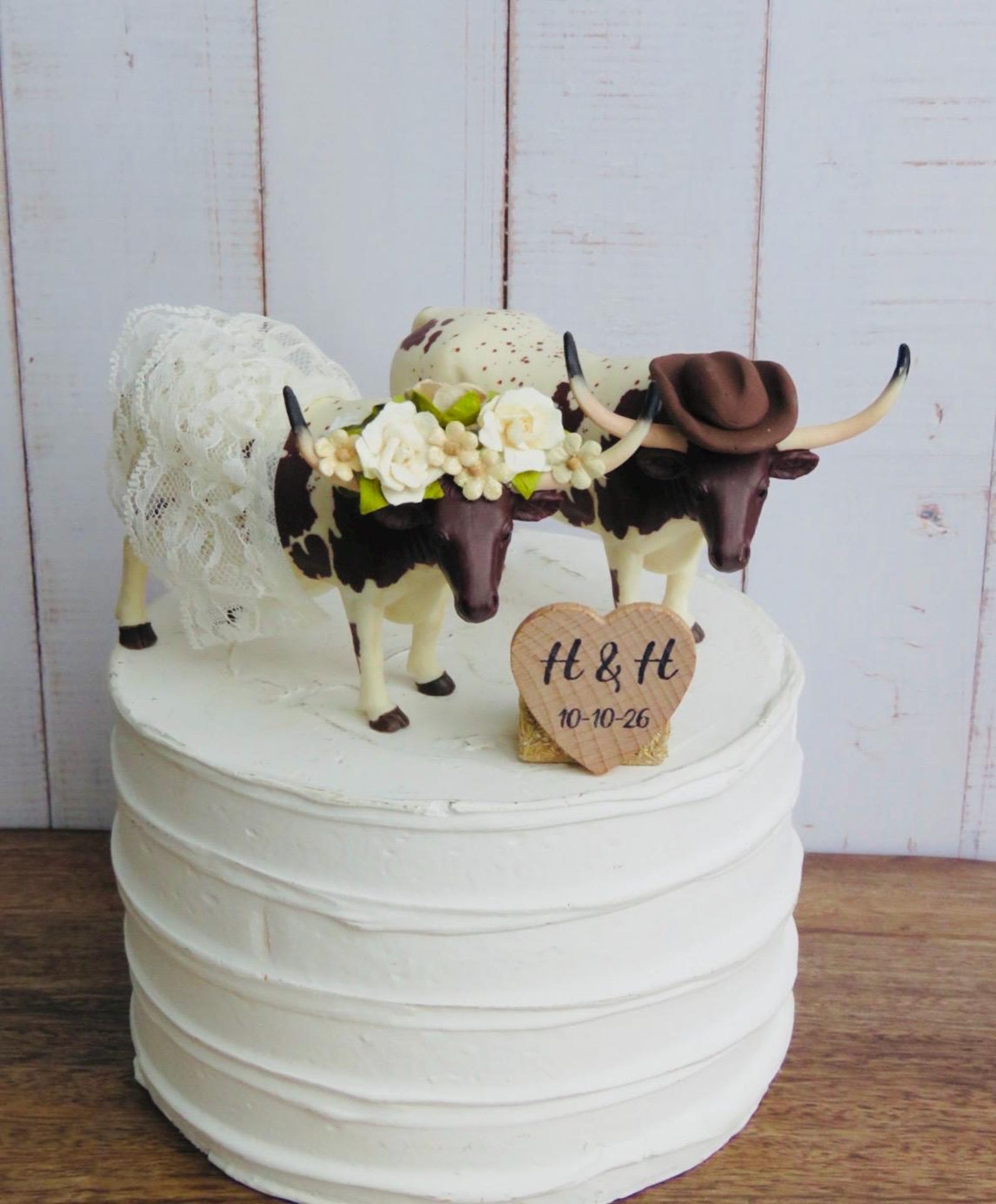 Rustic Longhorn Wedding Cake Topper | Bride and Groom Cows | Western ...