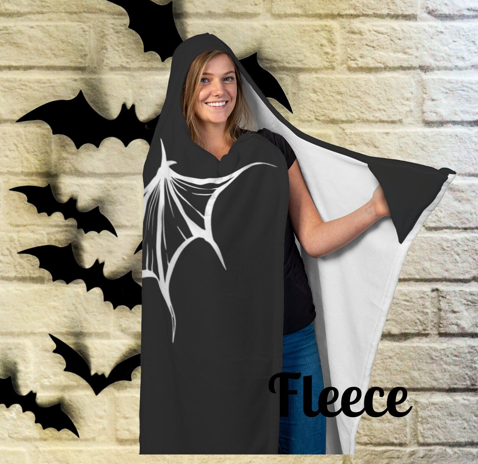 Skeleton Bat Wing Hooded Blanket, Gothic Gift, Batty Gift, Fleece/sherpa, Goth Gift, Halloween ...