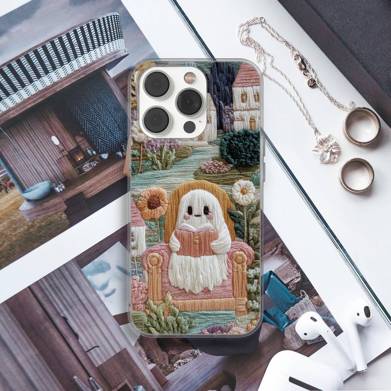 Ghost Phone Case Embroidered Print Cover for iPhone Samsung & Pixel ...