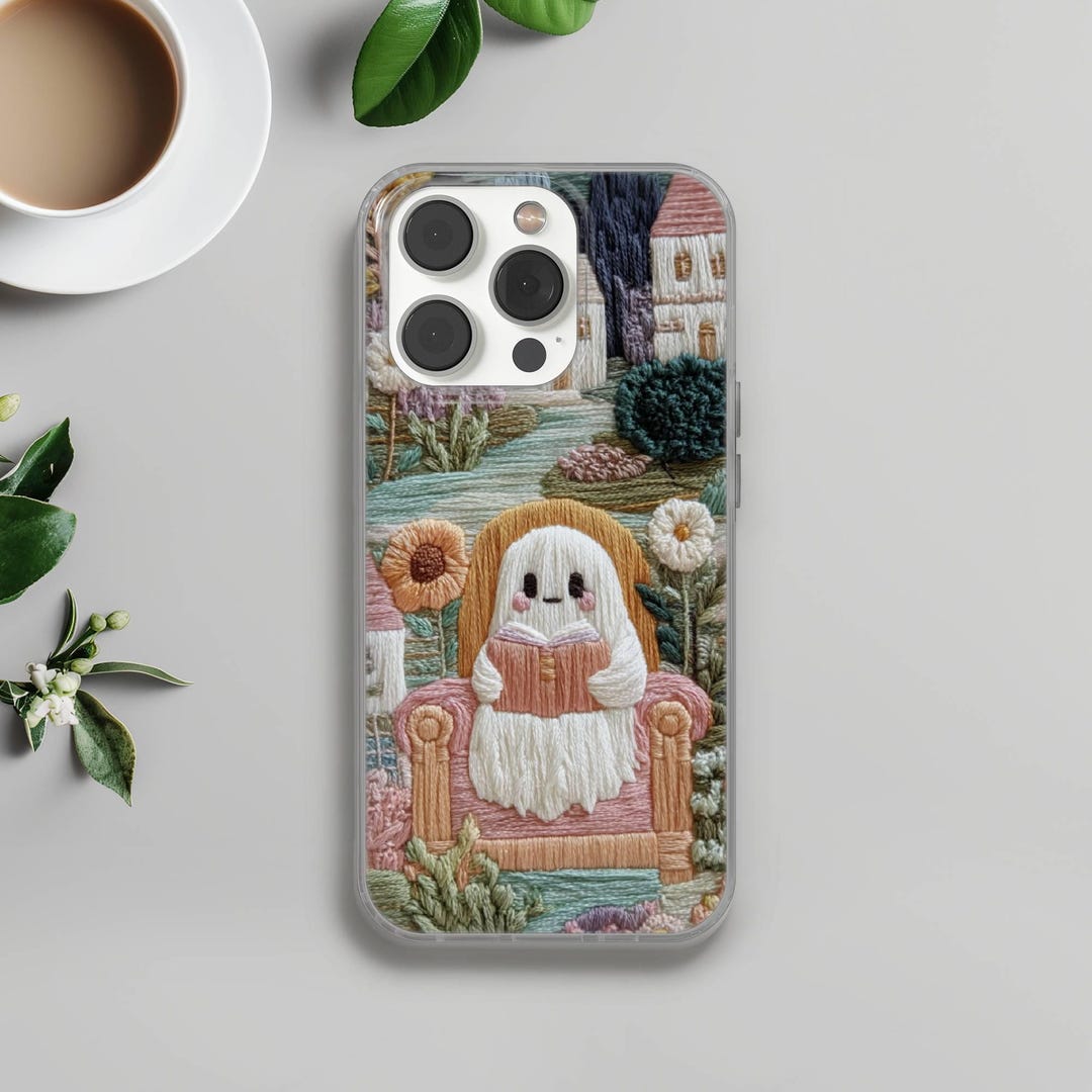 Ghost Phone Case Embroidered Print Cover for iPhone Samsung & Pixel ...
