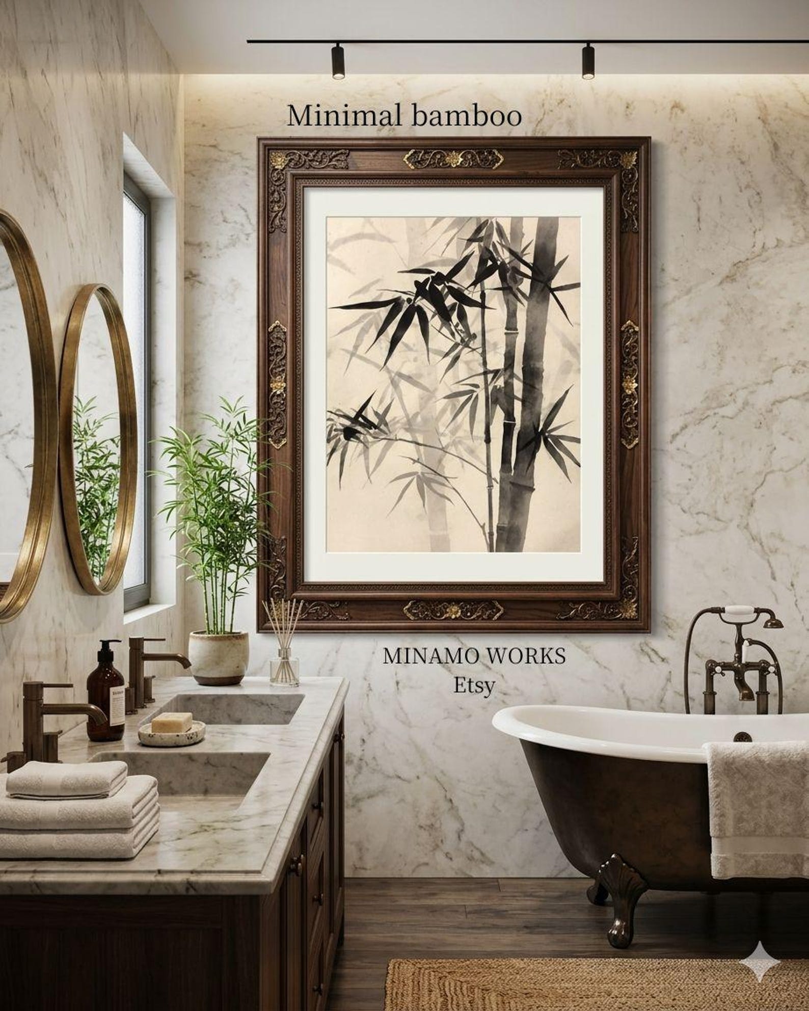 Bamboo Wall Art, Japanese Ink Painting, Minimalist Zen Decor, Wabi Sabi ...