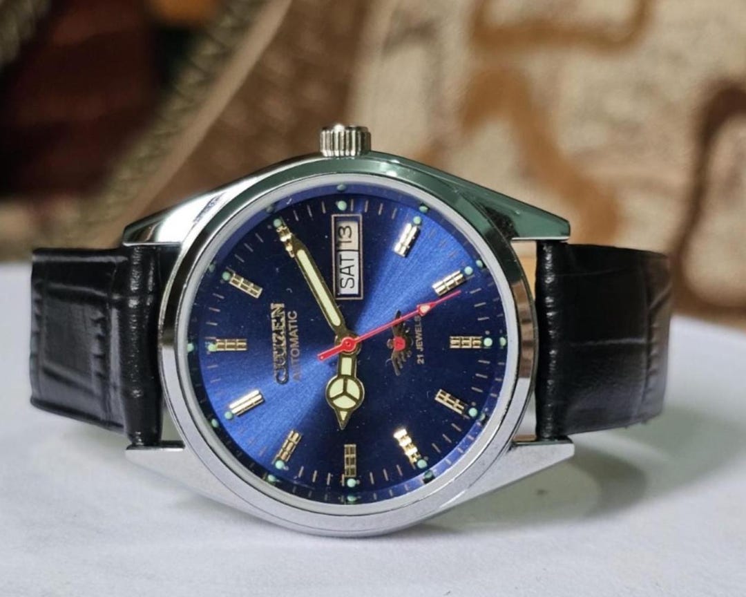 Vintage Citizen Automatic Watch: Blue Sunburst Dial, Day-date - Etsy