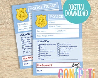 Kids Printable Pink Police Ticket, Police Pretend Play, Pretend Police ...