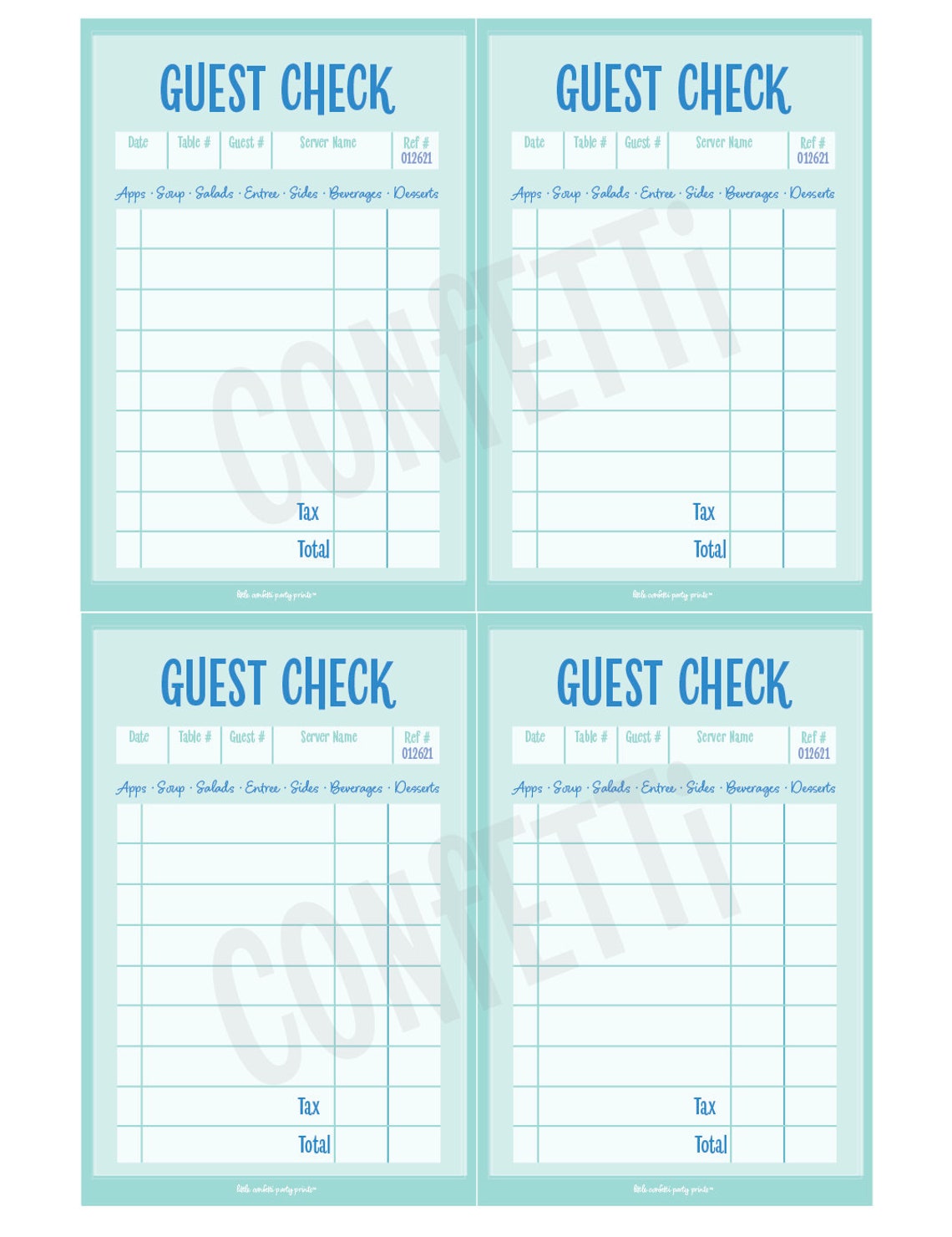 Kids Printable Kids Guest Check, Pretend Play Printable, Pretend Guest ...