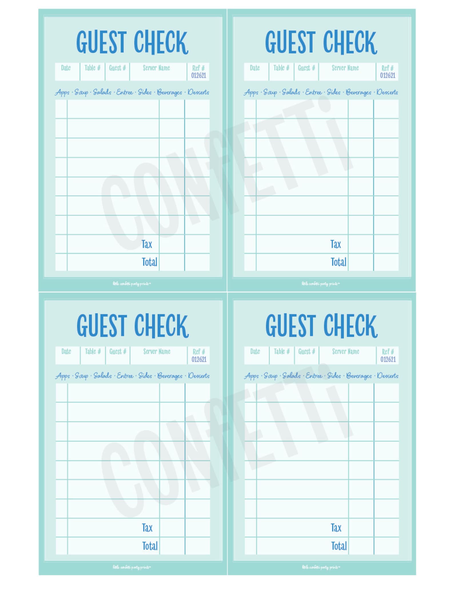 Kids Printable Kids Guest Check, Pretend Play Printable, Pretend Guest ...