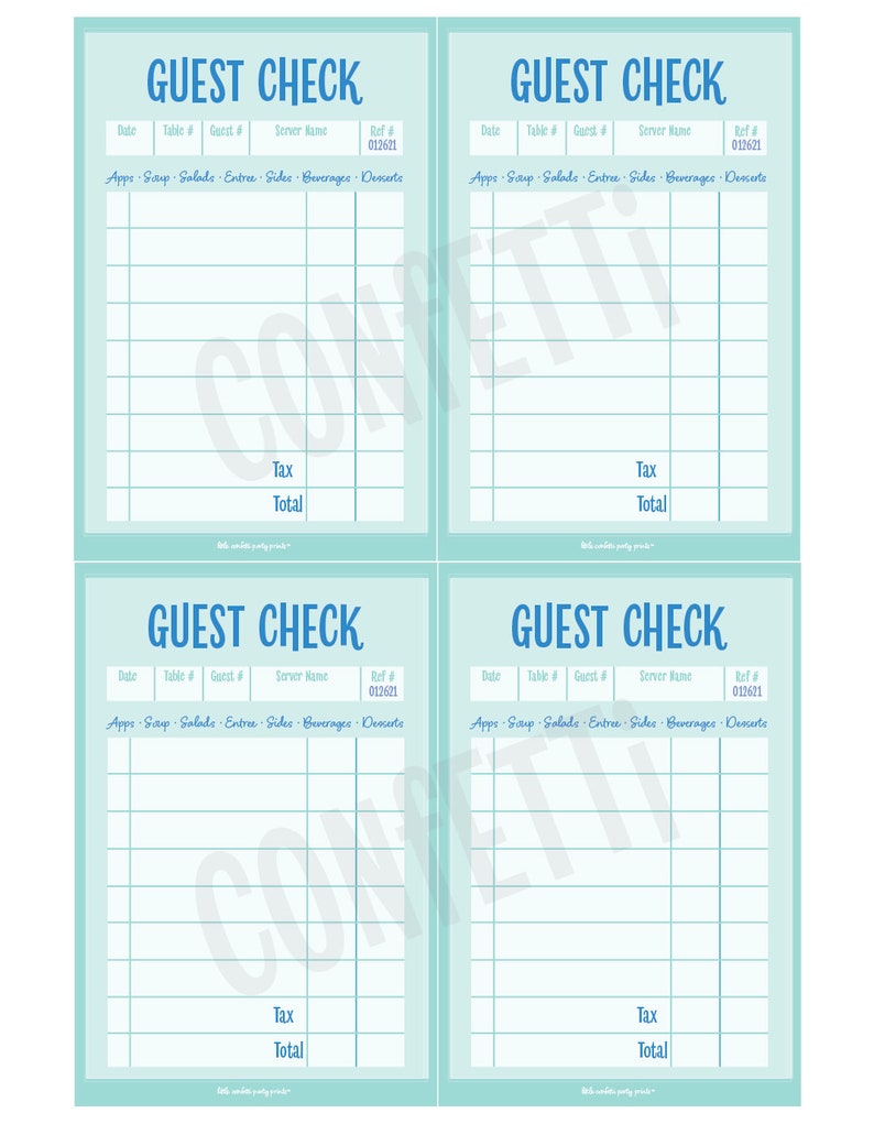 Kids Printable Kids Guest Check, Pretend Play Printable, Pretend Guest ...