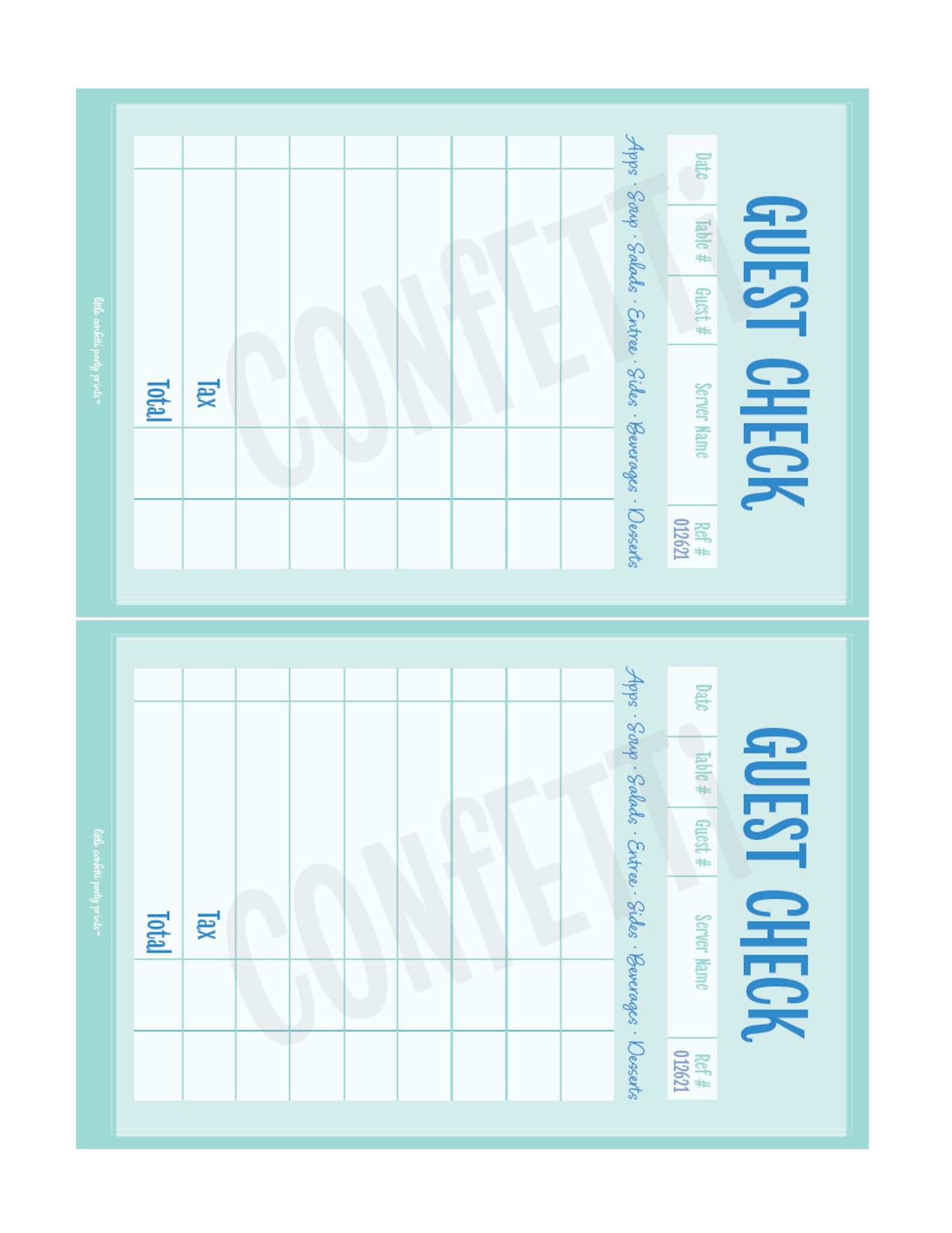Kids Printable Kids Guest Check, Pretend Play Printable, Pretend Guest ...
