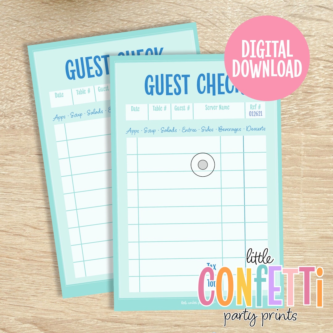 Kids Printable Kids Guest Check, Pretend Play Printable, Pretend Guest ...