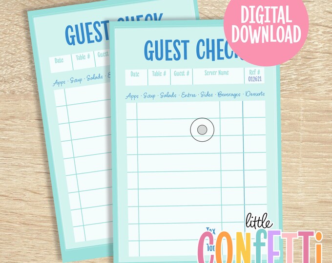 Kids Printable Kids Guest Check, Pretend Play Printable, Pretend Guest ...