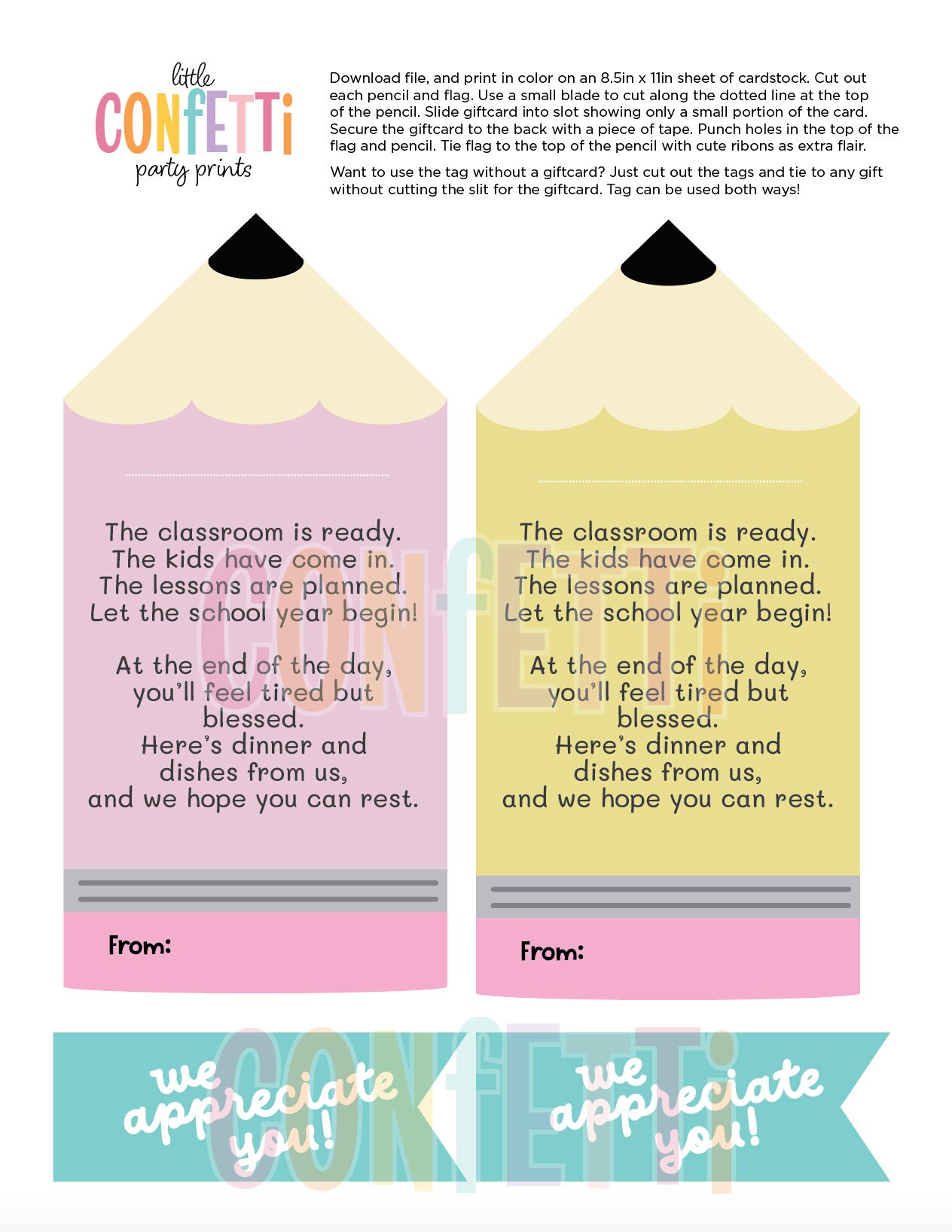 First Day of School Teacher Gift Tag, Printable Teacher Gift Tag ...