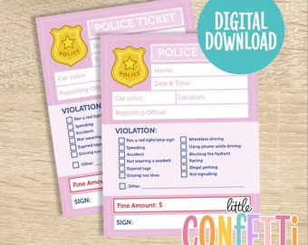 Kids Printable Police Ticket, Police Pretend Play, Pretend Police Play ...