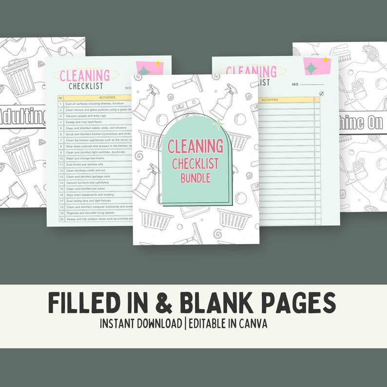 ADHD Cleaning Checklist, Editable Planner, Daily, Weekly, Monthly ...