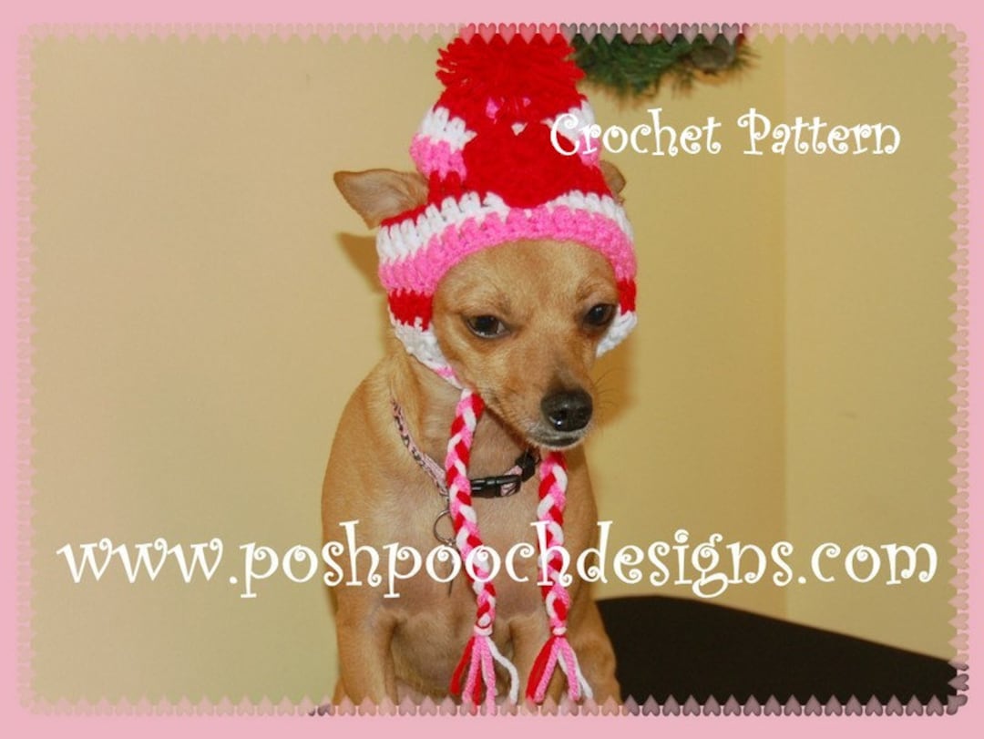 Instant Download Crochet Pattern - Striped Ear Flap Dog Hat With Heart ...