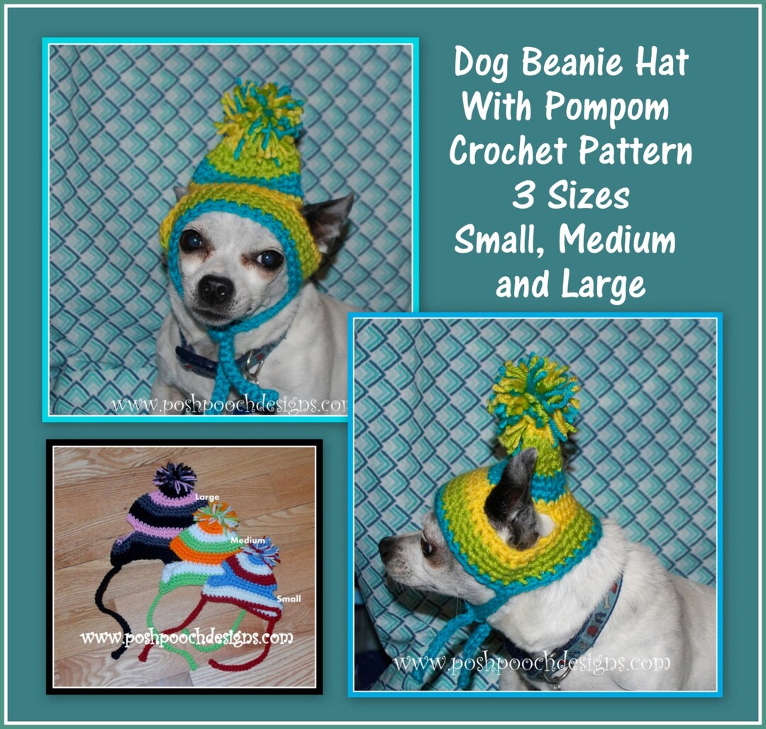 Instant Download Crochet Pattern - Dog Beanies With Pompom 3 Sizes ...