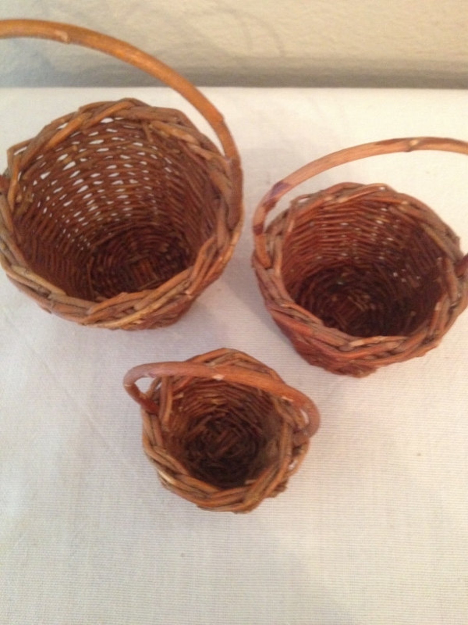 A Nest of Three Vintage Woven Twig Baskets and a Small Flower - Etsy