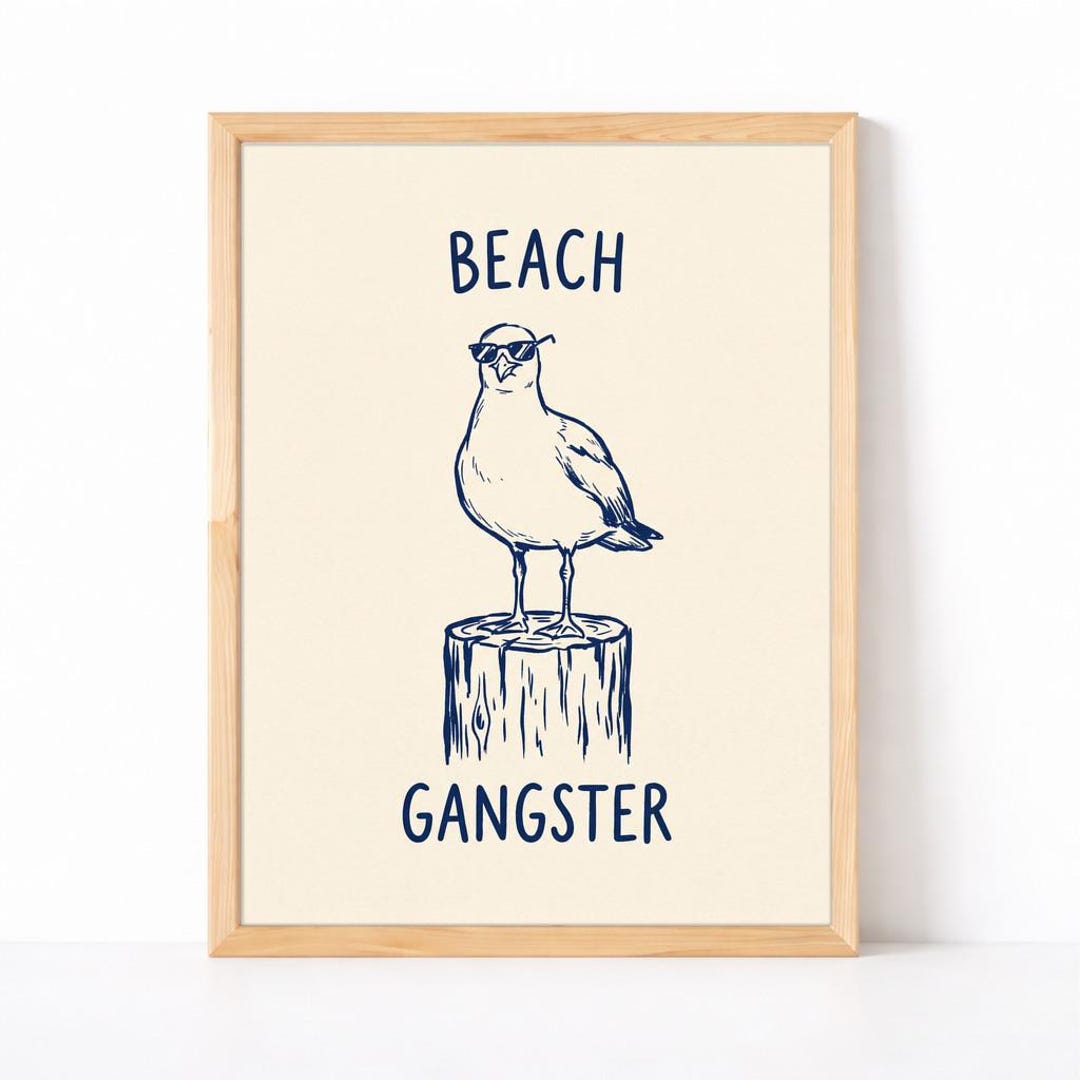 Funny Seagull 'beach Gangster' Print, Retro Coastal Minimalist Art ...