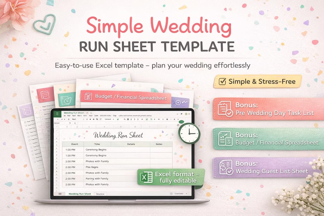 Simple Wedding Run Sheet Template (for Excel + Google Sheets) - Etsy