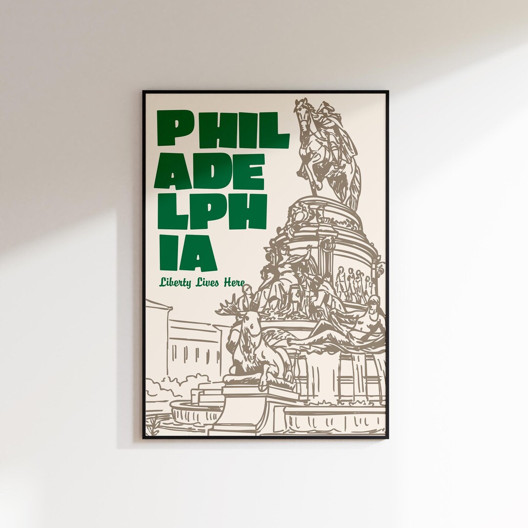 Philadelphia Poster, Retro City Wall Art, Philly Landmark Print ...