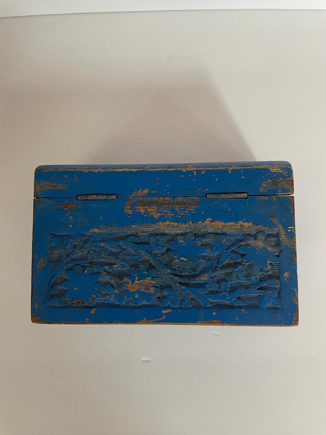 RARE Vintage French Blue Box With Hand Carrved Floral Detail - Etsy