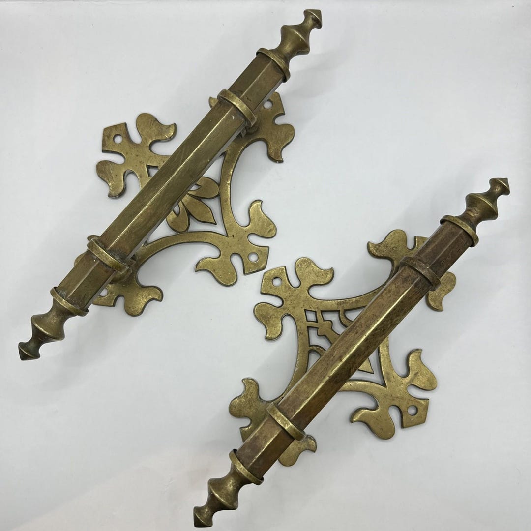 Antique Gothic Brass Church Door Pull Handles Pair 10” Pre-1890 ...