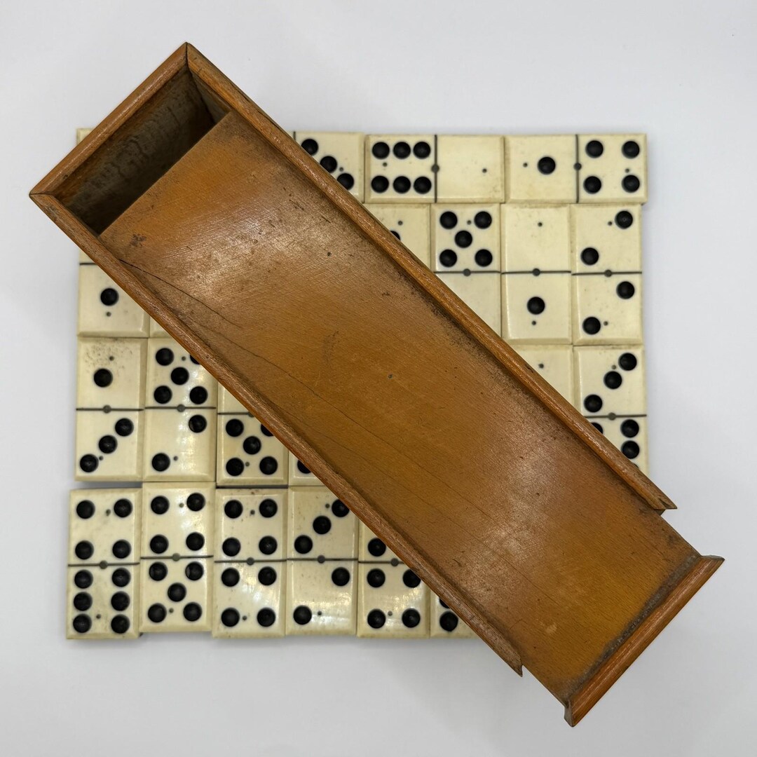 Antique Bone & Ebony Dominoes Double Six Set Complete in Original ...