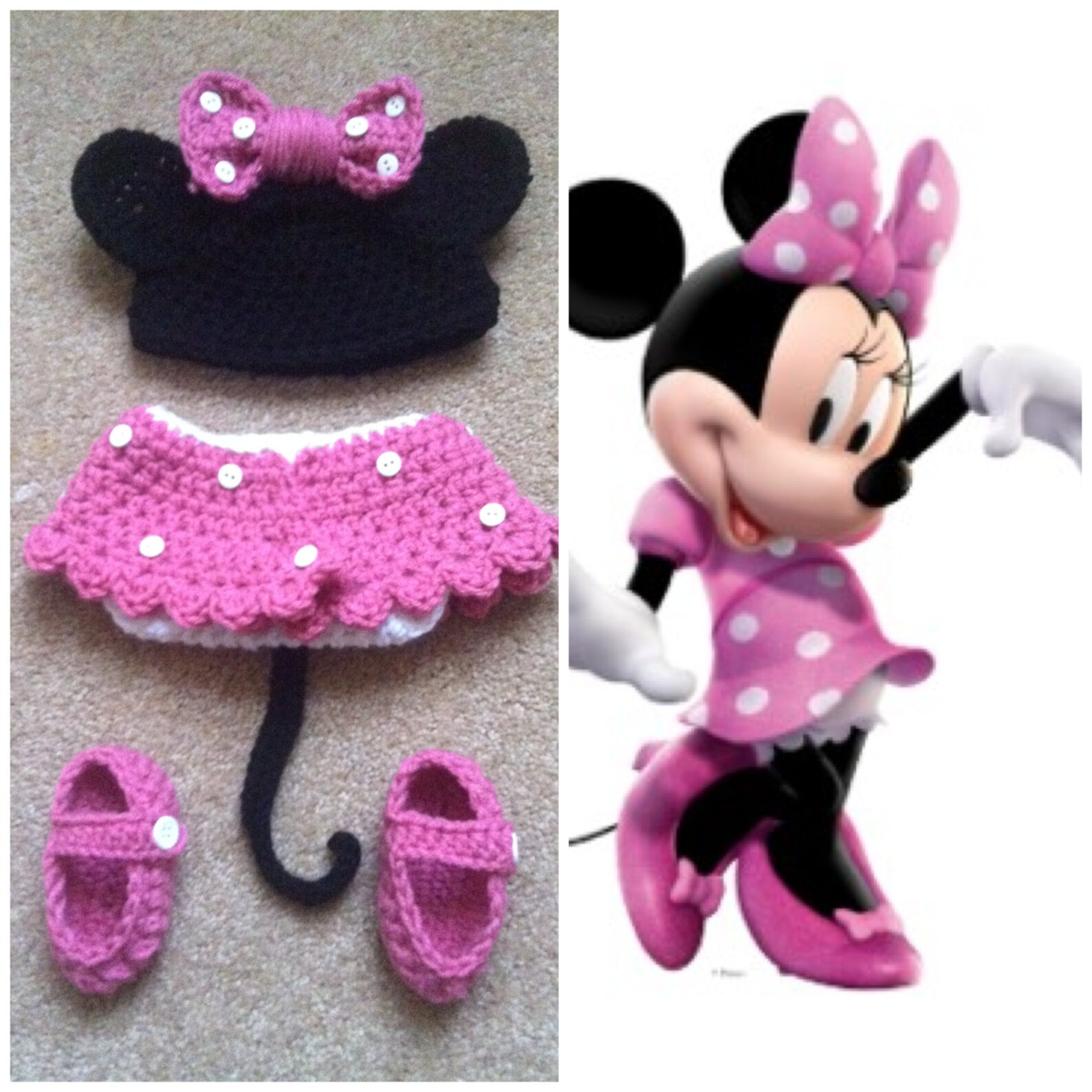 Crochet Minnie Mouse Outfit beanie/hat Diaper Cover Mary - Etsy