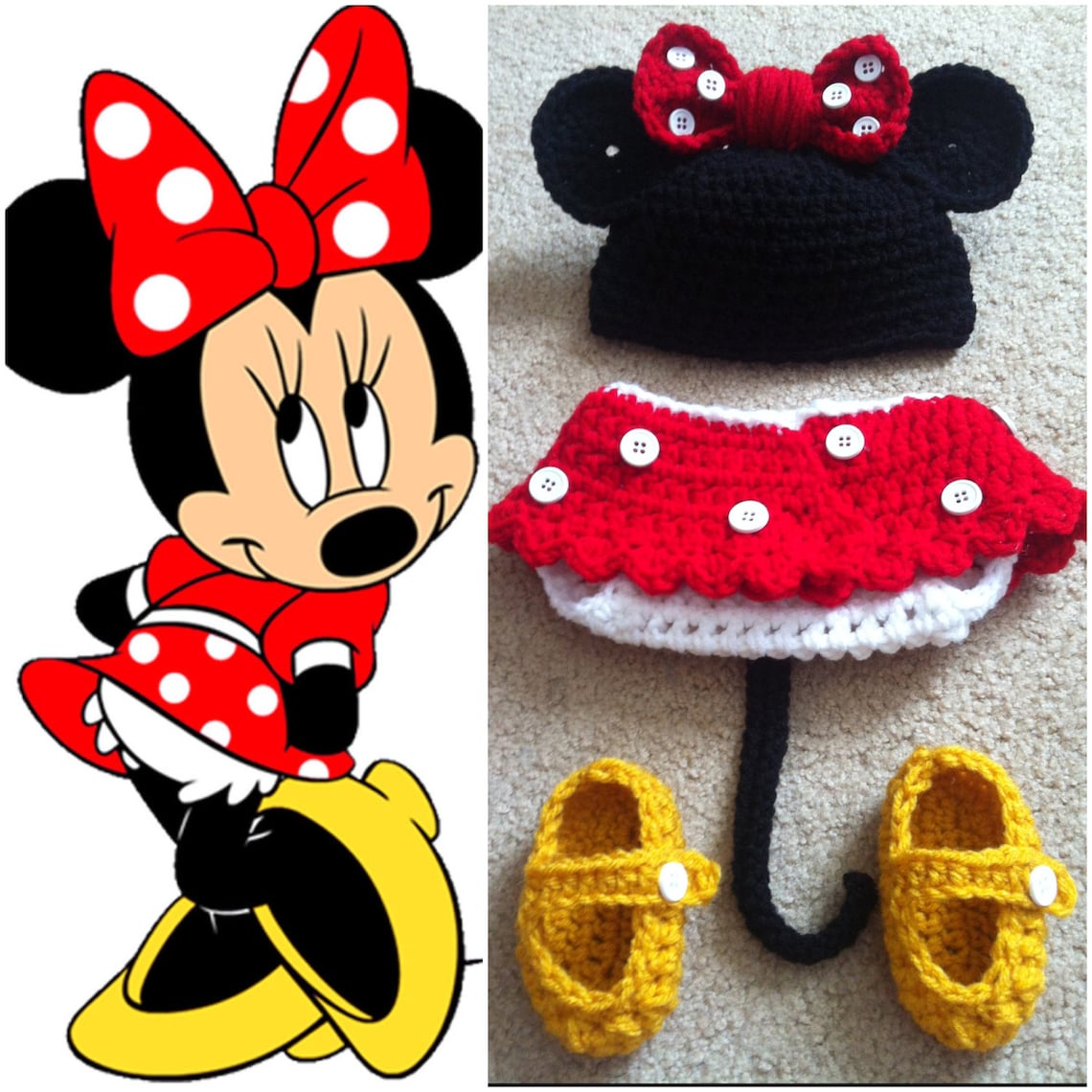 Crochet Minnie Mouse Outfit beanie/hat Diaper Cover Mary - Etsy