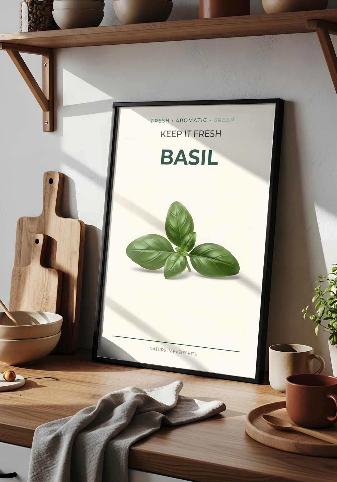Minimalist Basil Poster, Custom Kitchen Art Print, Food Wall Decor (A5 ...
