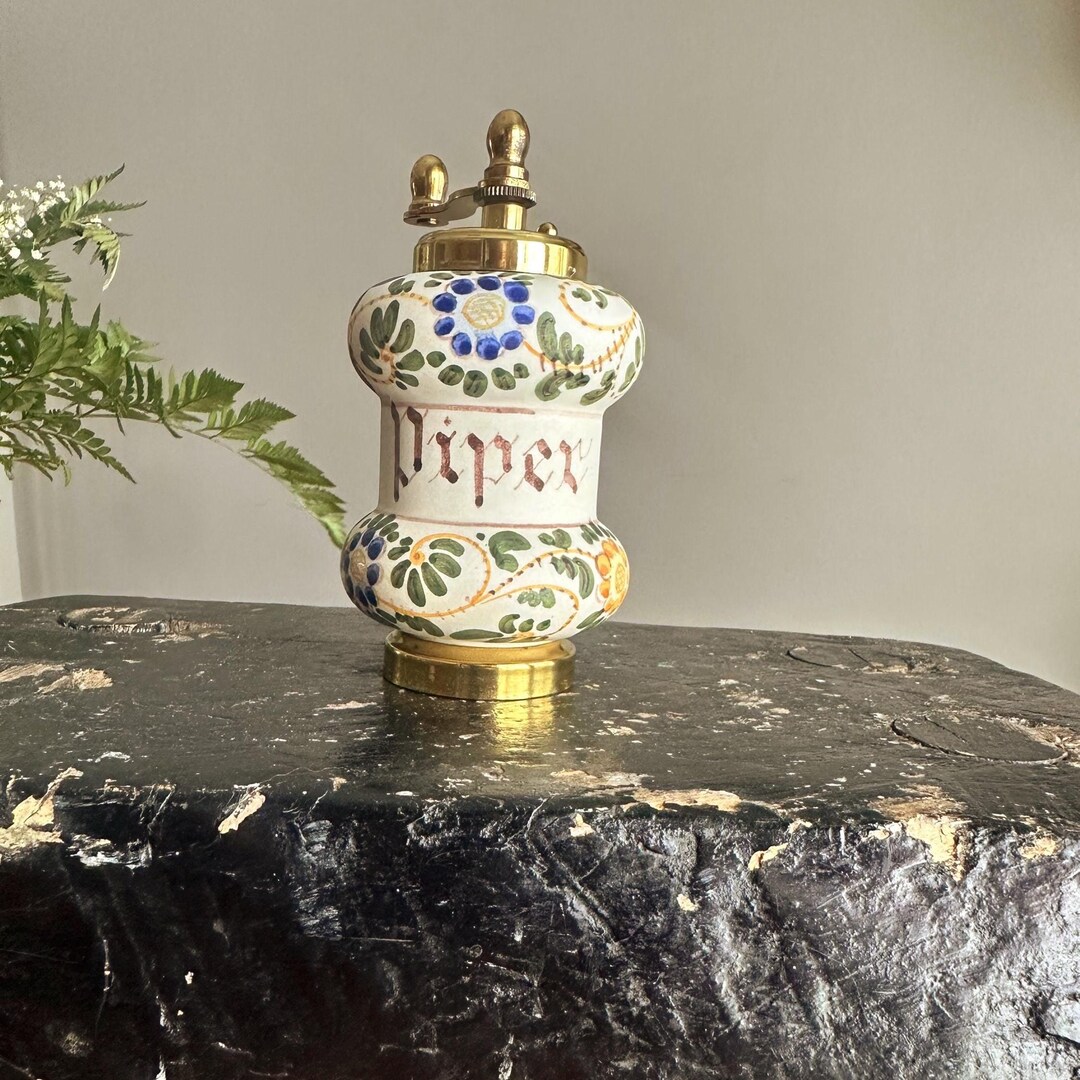 Vintage Italian Hand-painted Pepper Grinder | Ceramic & Brass ...